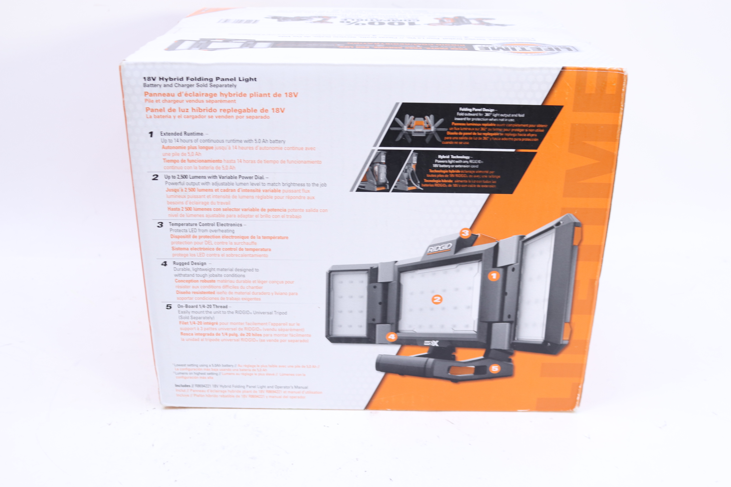 Rigid R8694221B 18V Cordless Lithium Ion Hybrid LED Panel Light