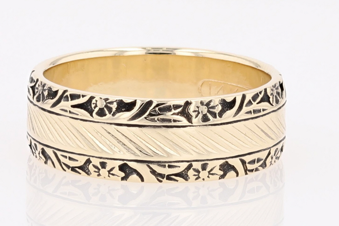 7.2mm Diamond Cut Textured Wedding Band Ring 14k Yellow Gold 7.62 Grams ...