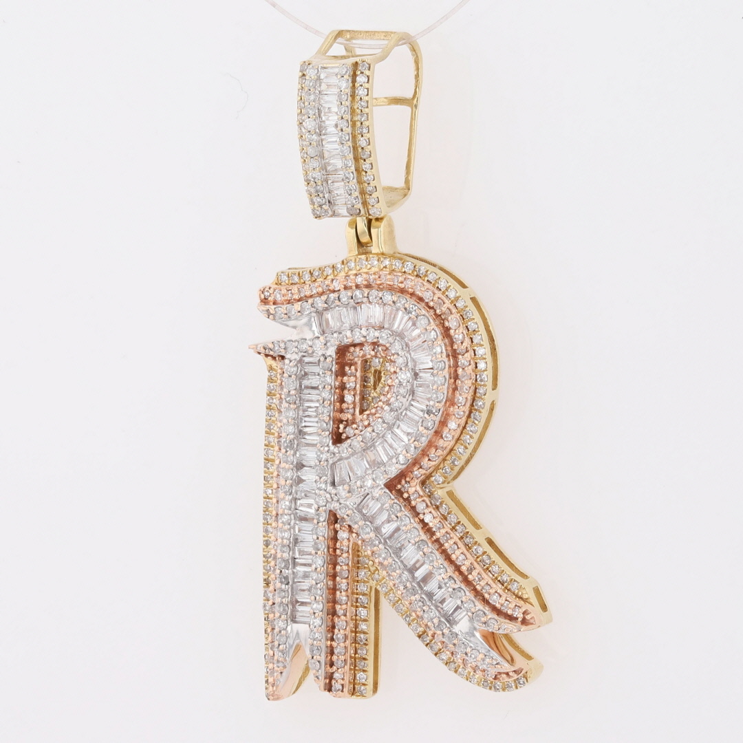 .97ctw Baguette Cut Diamond Letter "R" Pendant without Chain 10k Multi ...