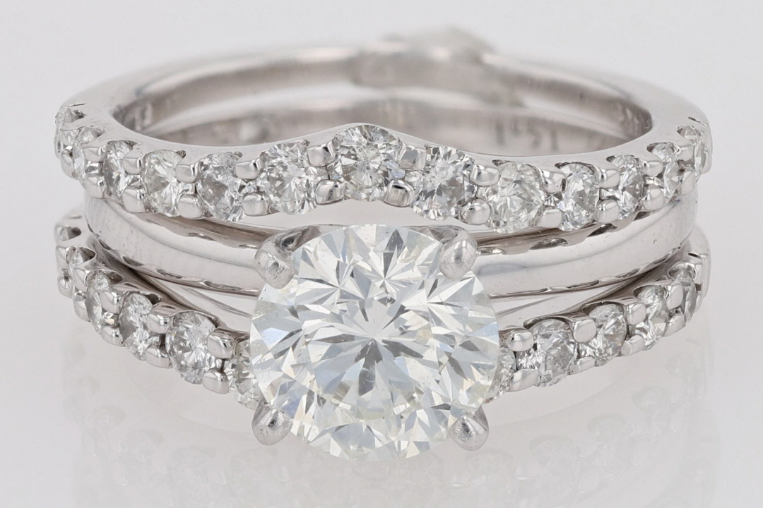 LEO® 2.17ctw Diamond Solitaire w/ Accent Wedding Set Rings 14k White ...