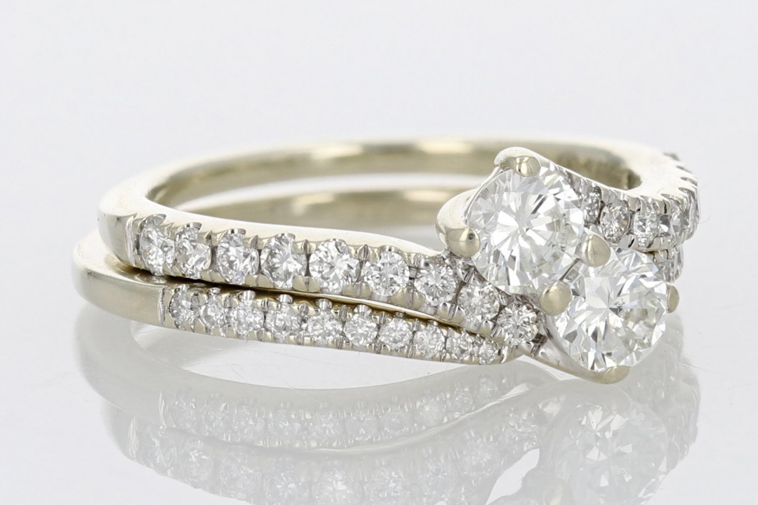 Ever Us® 1.10ctw Diamond Two-Stone Wedding Set Rings 14K White Gold ...