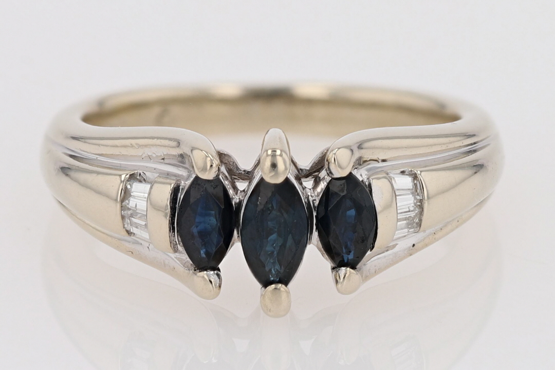 .79ctw Sapphire and Diamond Three-Stone Statement Ring 14k White Gold ...