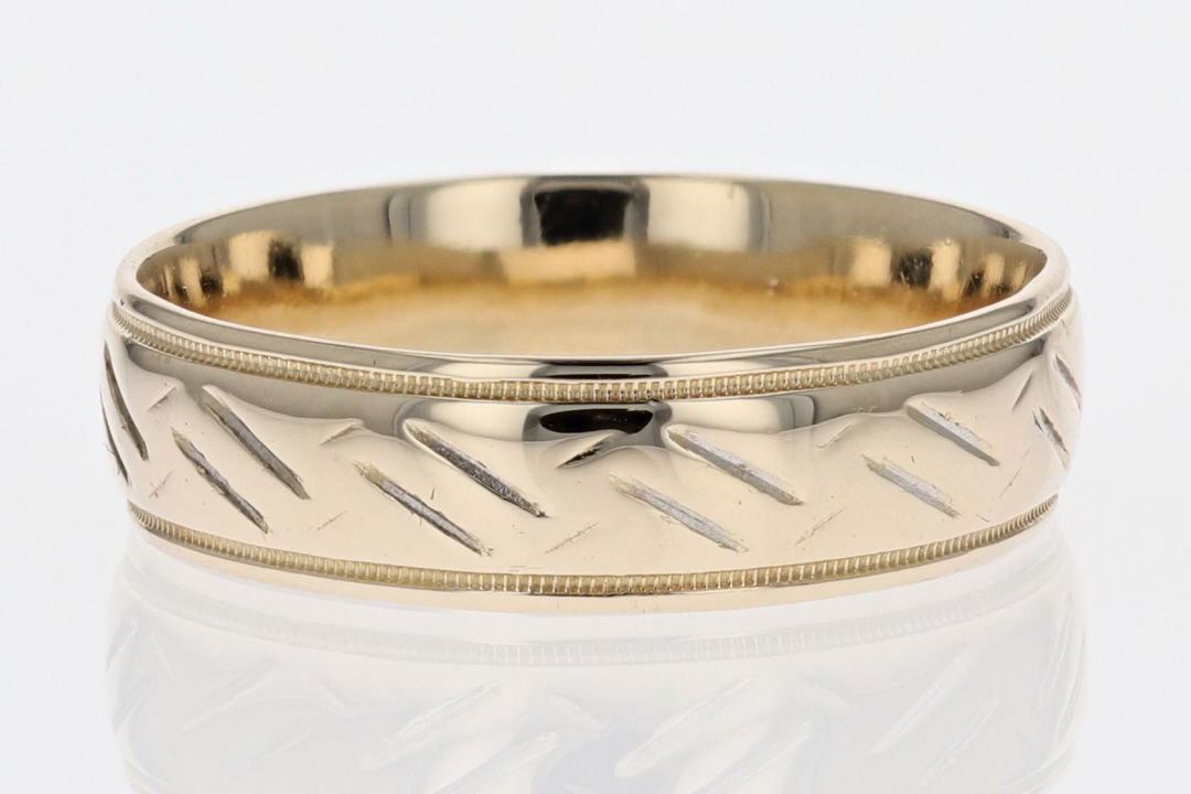 6mm Milgrain Notched Wedding Band Ring 14k Yellow Gold 5.15 Grams Size ...