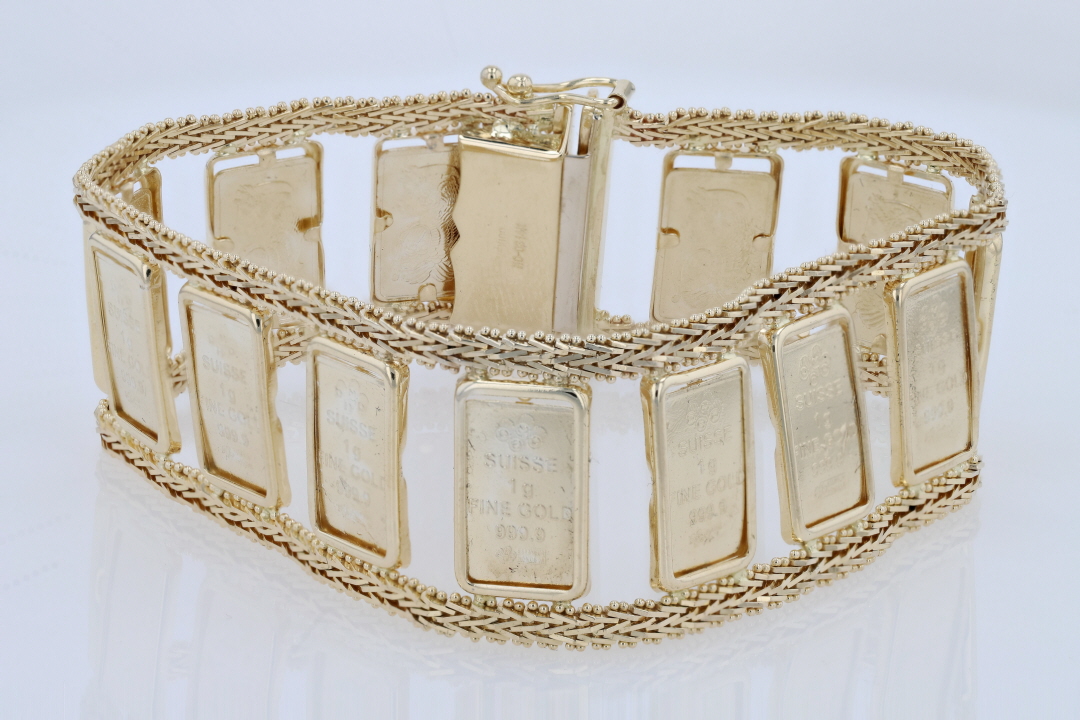 Lady Fortuna 1 Gram Gold Bar Statement 7.5" Bracelet 14k Yellow Gold 29 ...