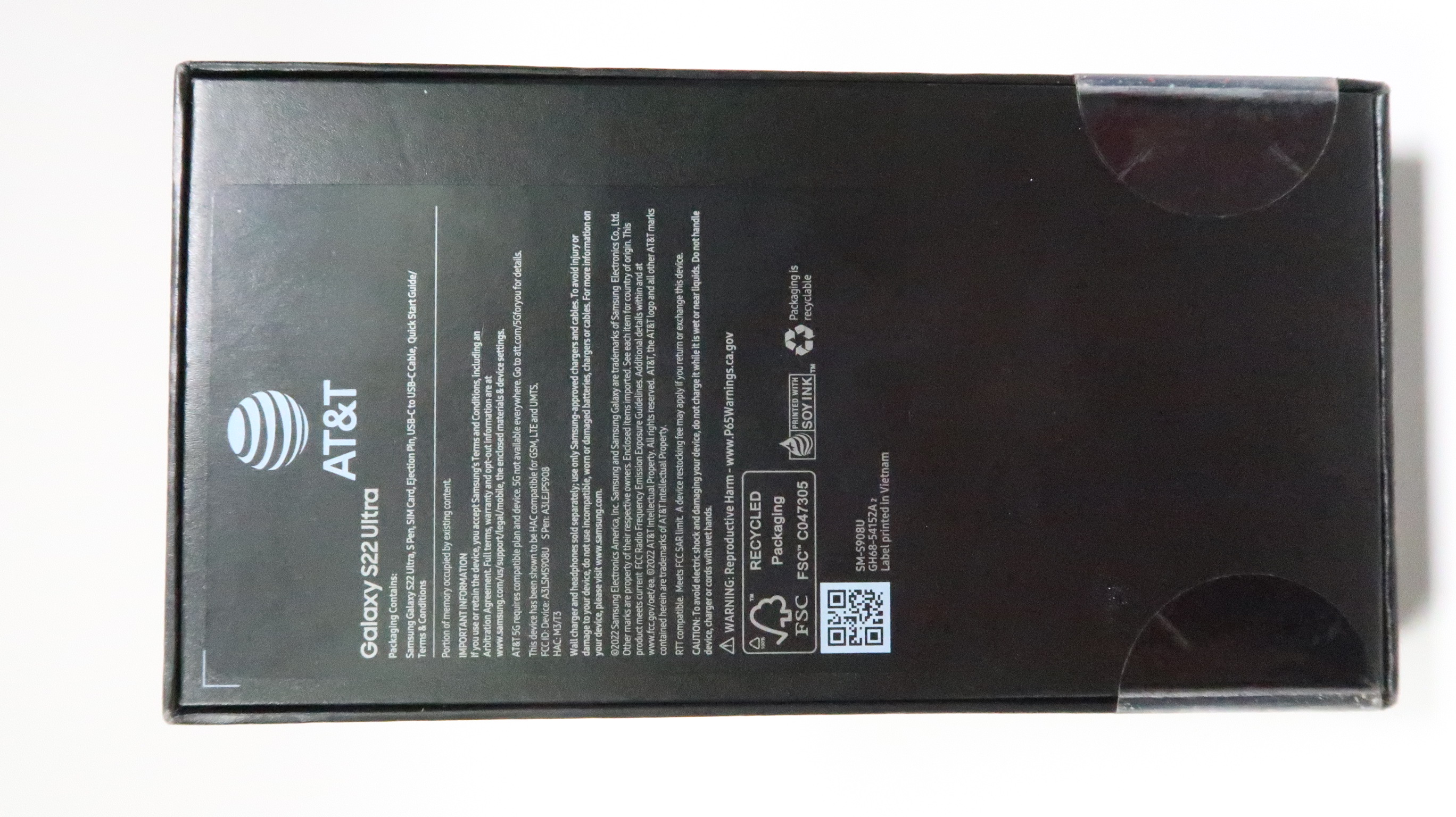 SAMSUNG Galaxy S22 Ultra SM-908U 128GB Phantom Black AT&T Smartphone