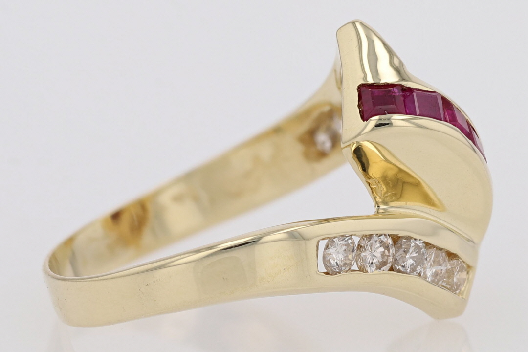 1.31ctw Square Step Cut Ruby and Diamond Statement Ring 14k Yellow Gold ...