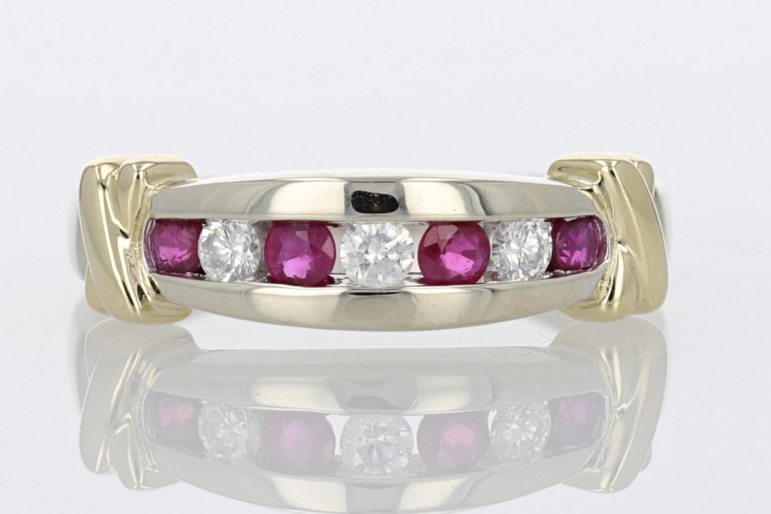 .52ctw Diamond and Ruby Channel-Set Wedding Band 14k Multi-Tone Gold ...