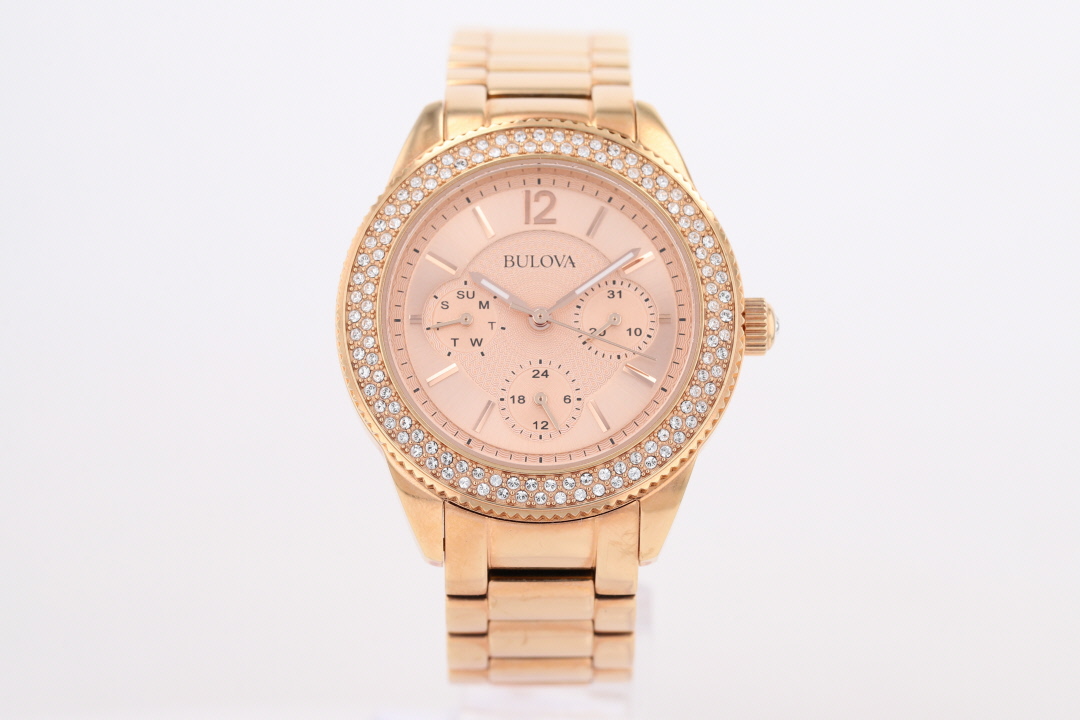 Bulova Swarovski Crystal Rose Gold Dial Quartz Stainless Steel Woman's ...