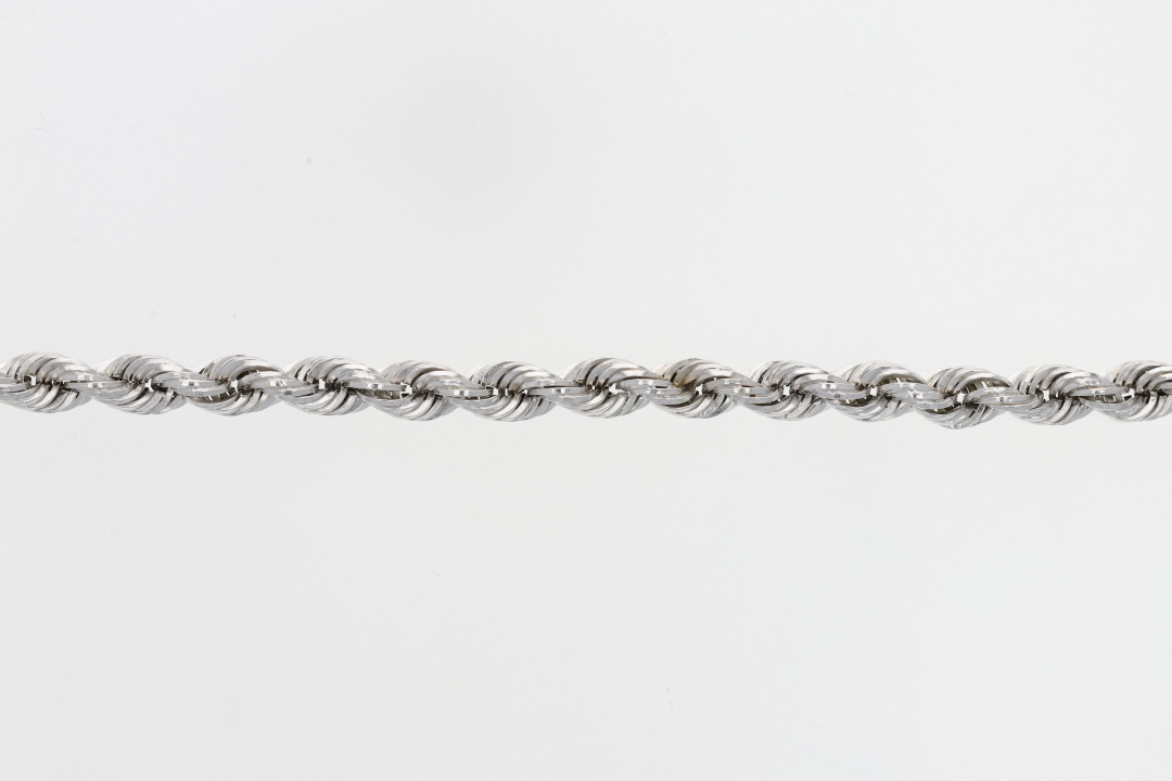 4.15mm Rope Link Chain 6.5" Bracelet 14k White Gold Peru 3.01 Grams