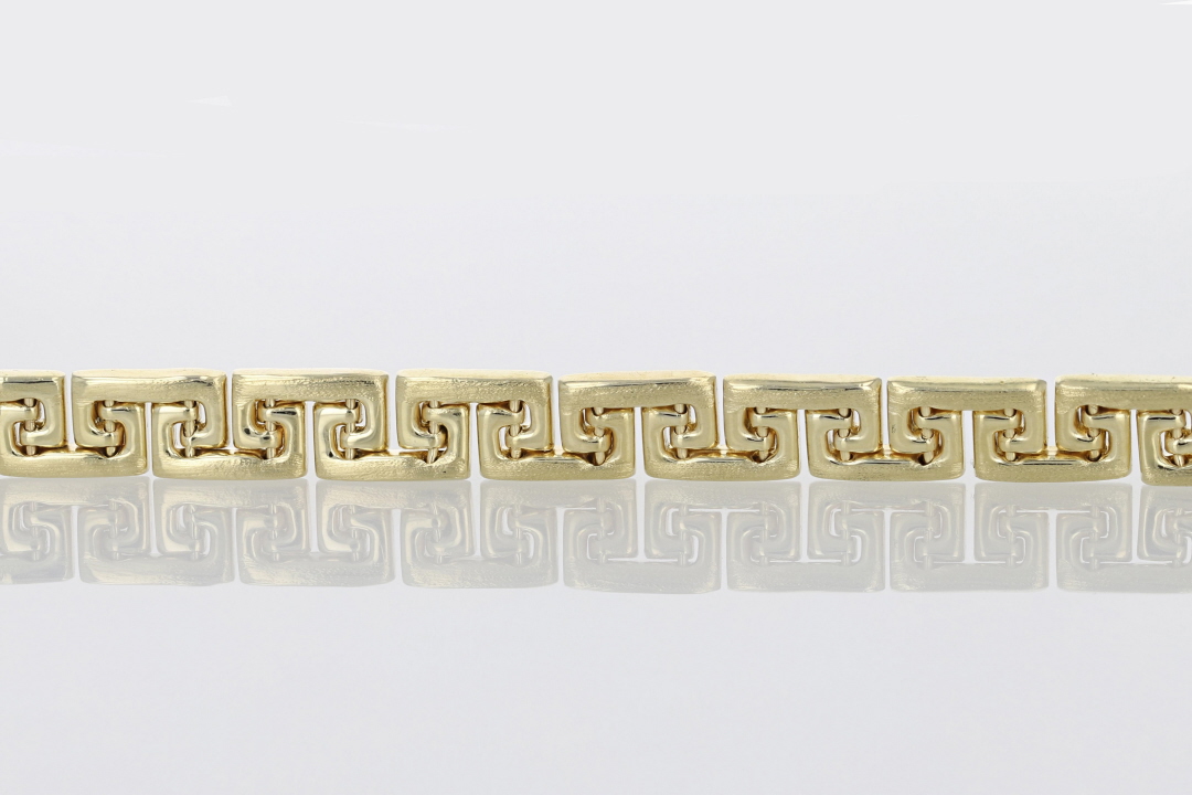 5.7mm Greek Key Link Chain w/ Green Glass Accents 7.25" Bracelet 14k ...