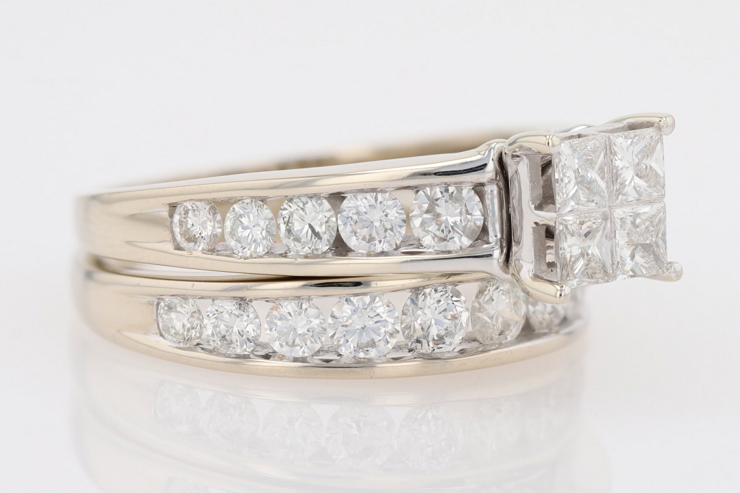 3.50ctw Princess Cut Diamond Cluster Wedding Set Rings 14k White Gold ...