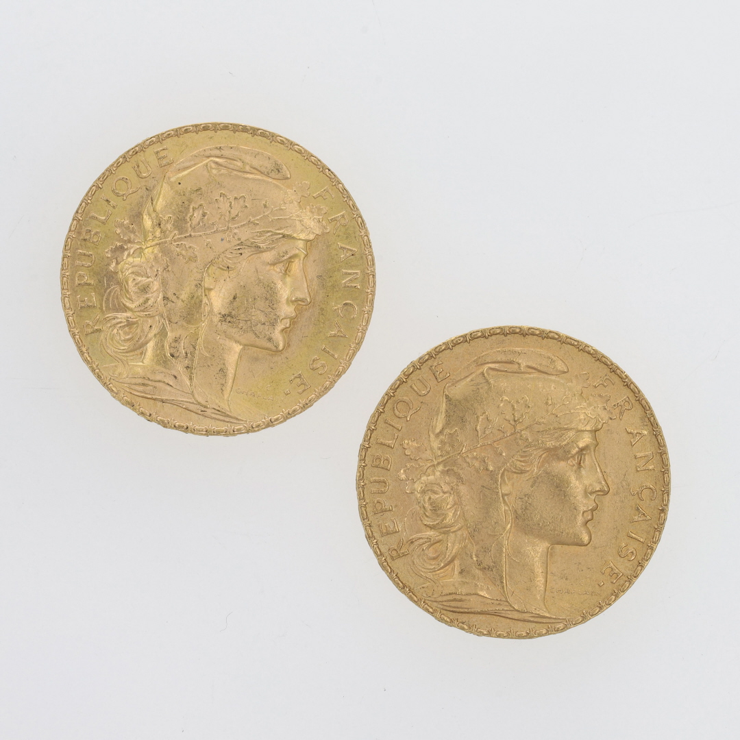 1908 France Gold 20 Francs Rooster Coin 90% Fine Gold Coin Paris Mint ...