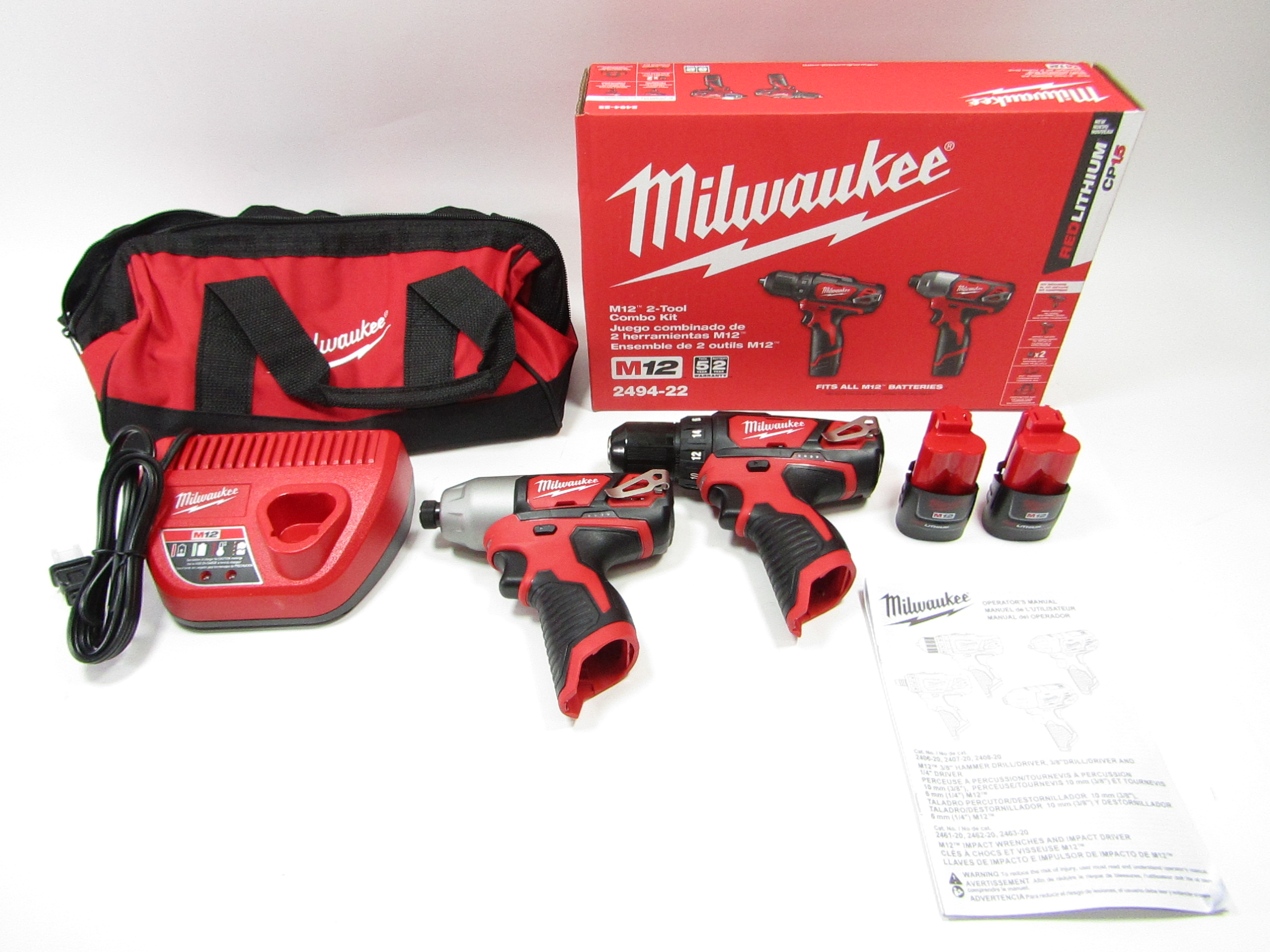 Milwaukee 2494-22 M12 Lithium Drill Driver/Impact Driver Combo Kit 1109