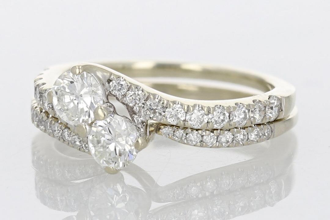 Ever Us® 1.10ctw Diamond Two-Stone Wedding Set Rings 14K White Gold ...