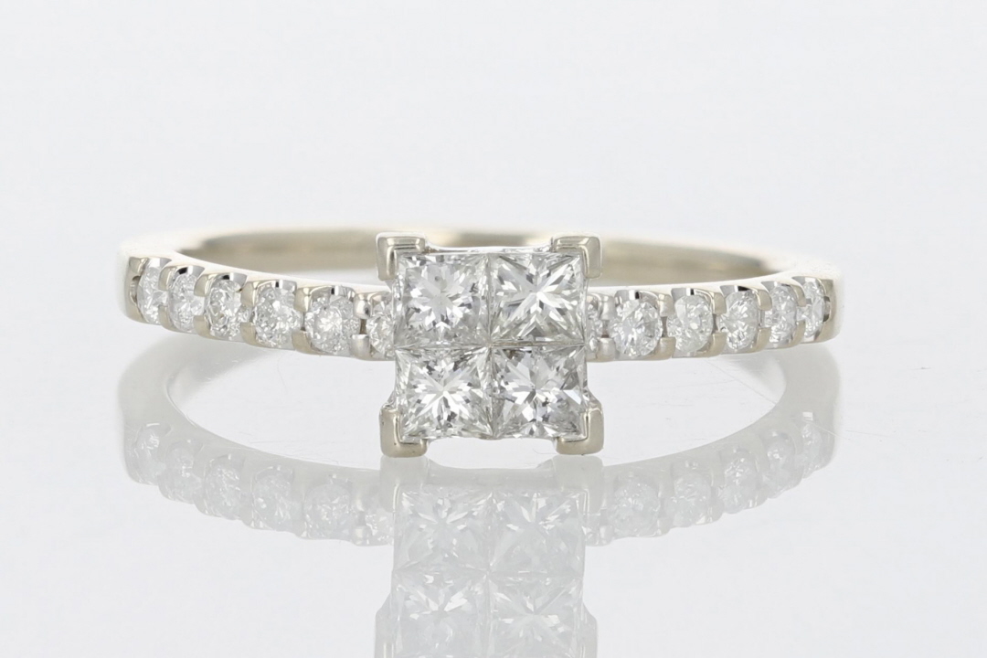 .52ctw Princess Cut Diamond Cluster Engagement Ring 10k White Gold Size 7