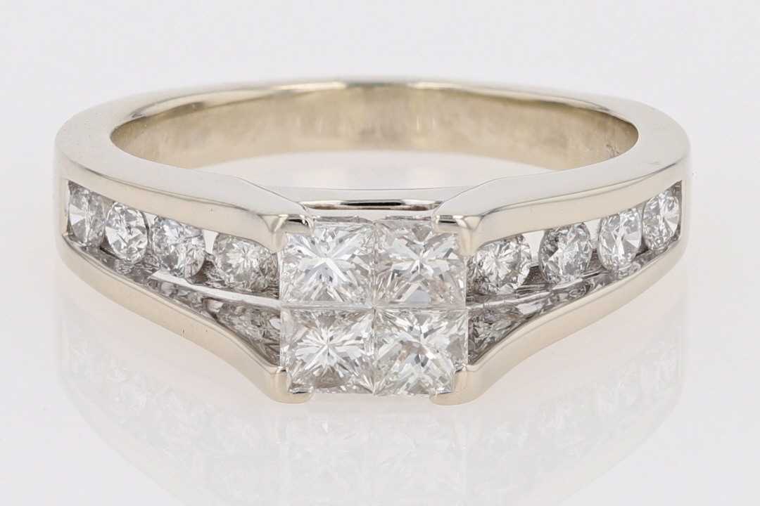 1.15ctw Princess Cut Diamond Cluster Engagement Ring 14k White Gold Size 8