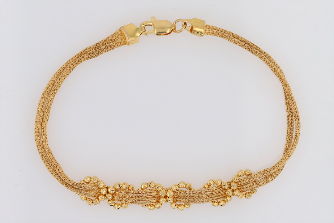 8.3mm Beaded Ring and Double Foxtail Link Chain 7.5" Bracelet 21k ...