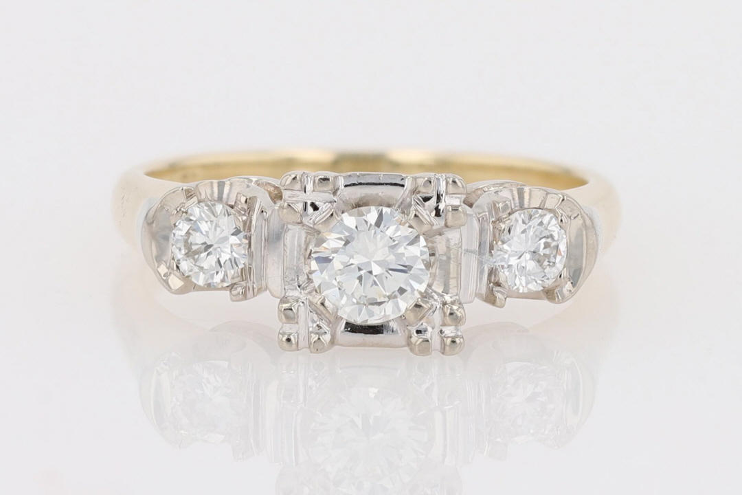 .49ctw Round Cut Diamond Three-Sone Engagement Ring 14k Multi-Tone Gold ...