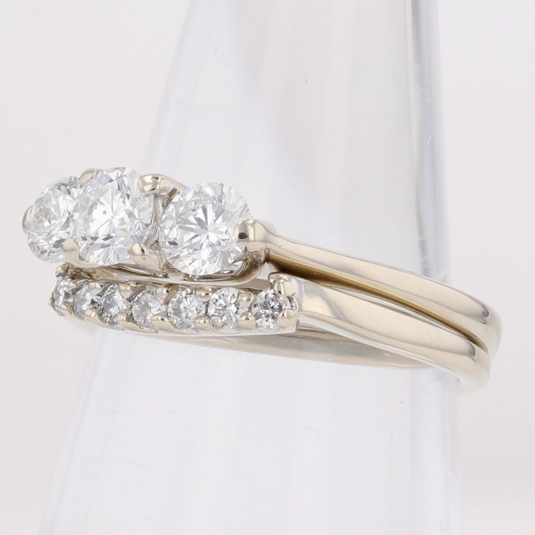 1.15ctw Round Cut Diamond Three-Stone Wedding Set Rings 14k White Gold ...