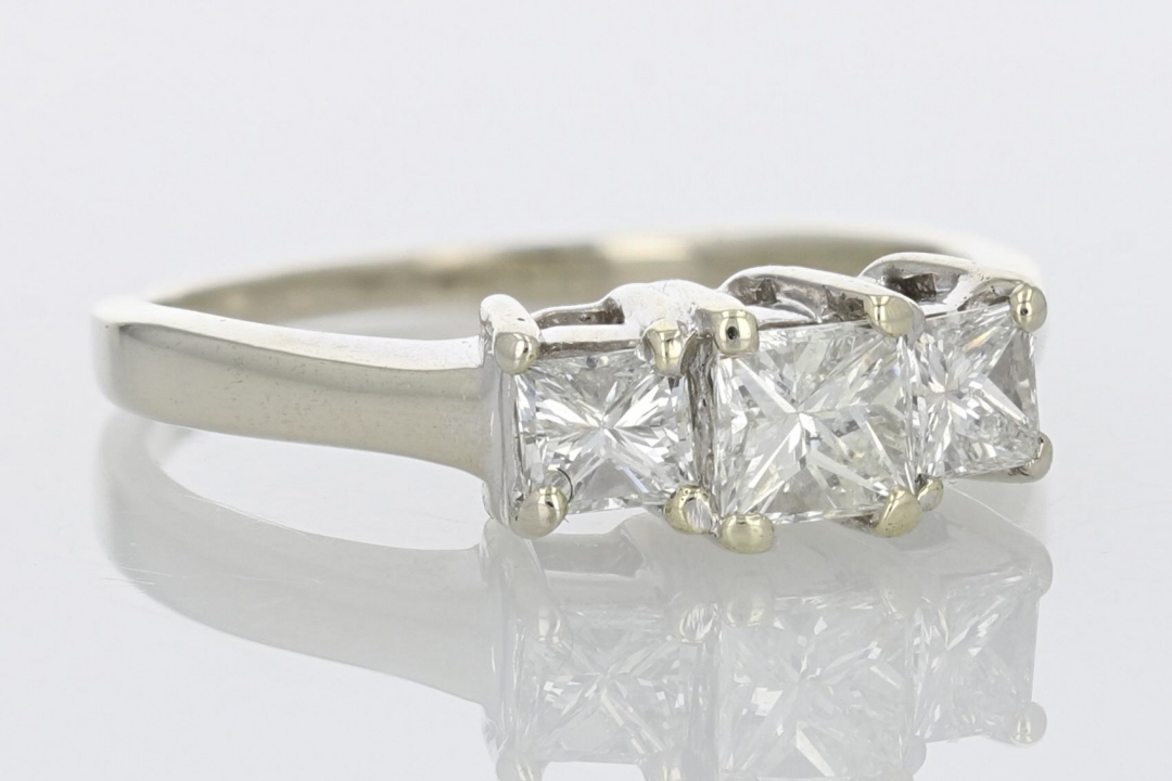 .74ctw Princess Cut Diamond Three-Stone Engagement Ring 14k White Gold ...