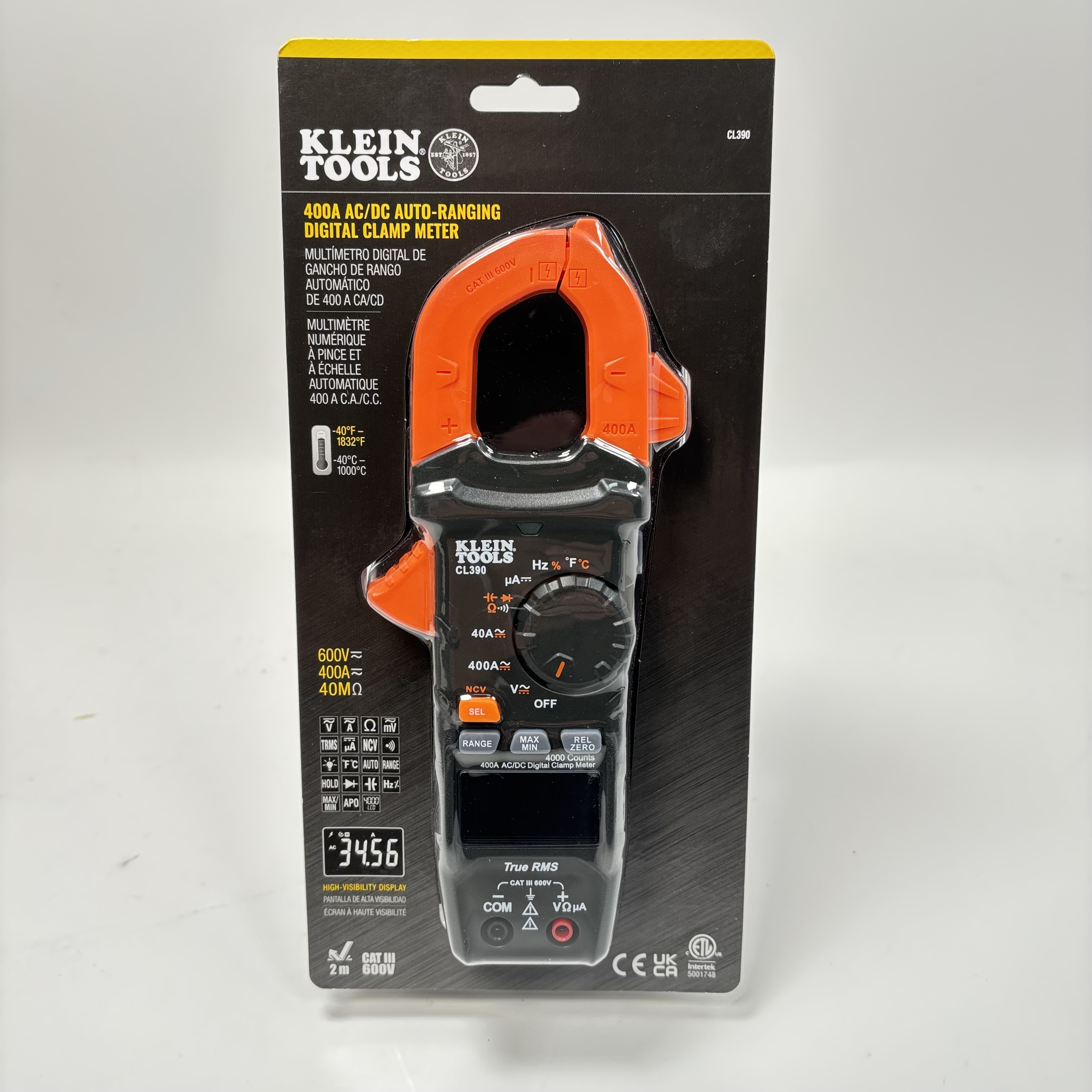 Klein Tools CL390 400A AC/DC Auto-Ranging Digital Clamp Meter True RMS 9089