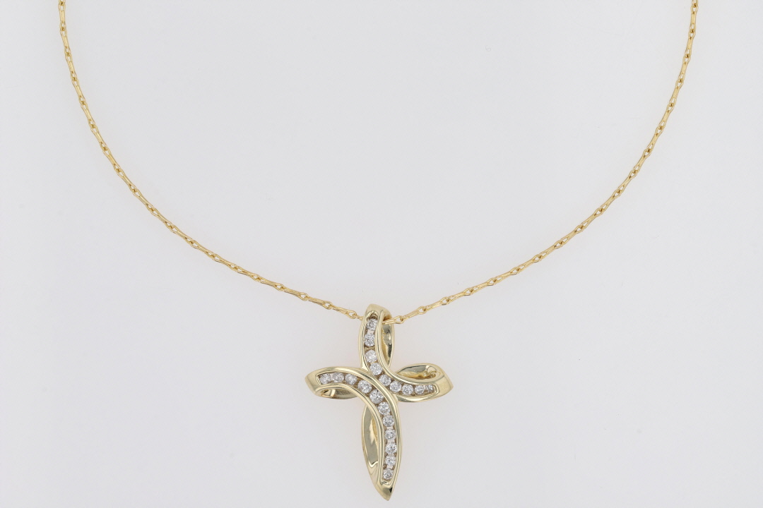 .32ctw Round Diamond Channel-Set Cross Pendant on 18" Necklace 10k ...