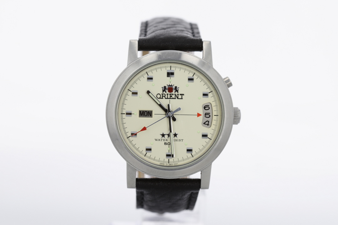 Orient TriStar 35mm Cream Dial Automatic Leather Strap Men's Wristwatch