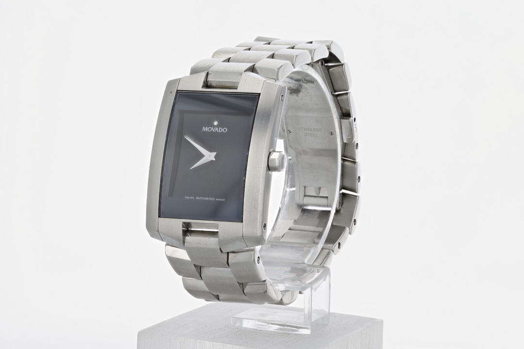 Movado Eliro Rectangular Black Dial Quartz Stainless Steel Men's Wristwatch