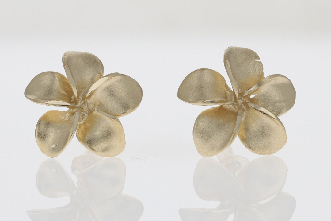 15mm Diamond Cut Flower Shaped Stud Pair Earrings 14k Yellow Gold 2.91 ...
