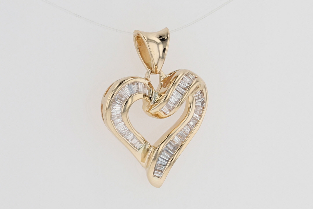 .50ctw Baguette Diamond Channel-Set Heart Pendant without Chain 14k ...