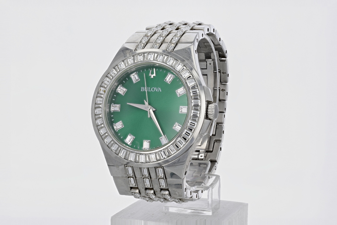 Bulova Crystal Accents Green Dial 42mm Quartz Stainless Steel Men's ...
