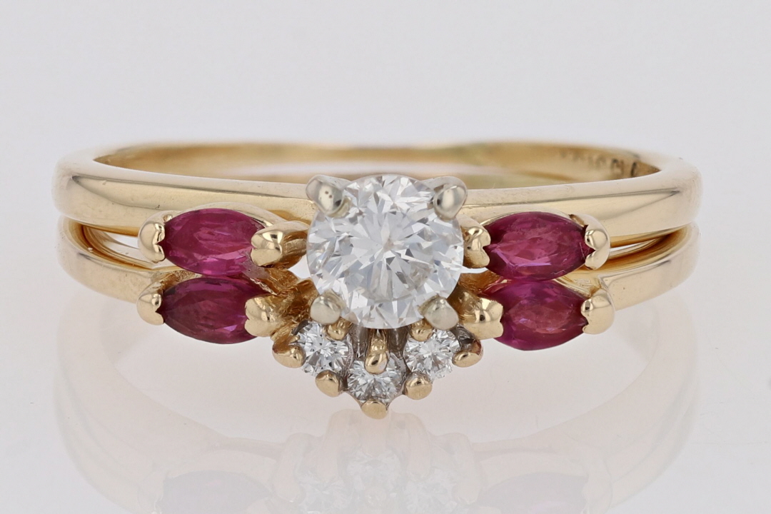 .63ctw Round Cut Diamond and Ruby Wedding Set Rings 14k Yellow Gold ...