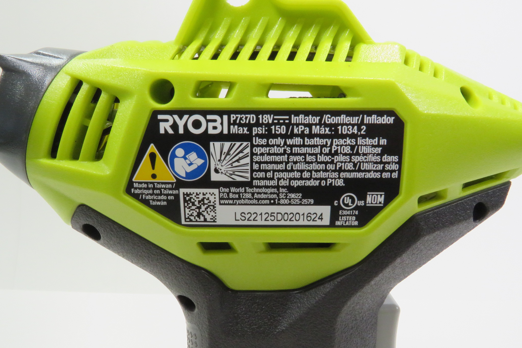 Ryobi P737D 18V ONE+ Cordless Power Inflator