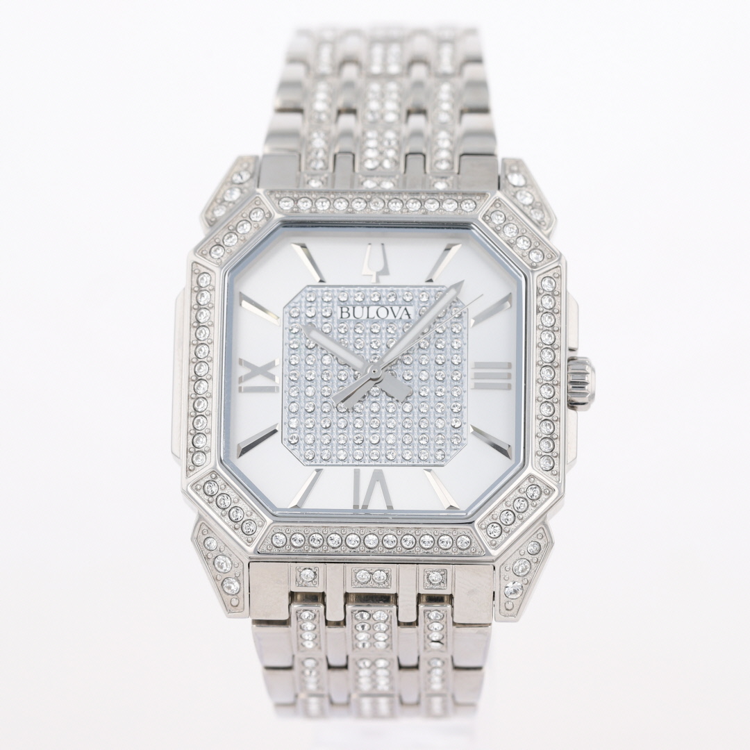 Bulova Octava Crystal Accent Silver Dial Quartz Stainless Steel Men's ...