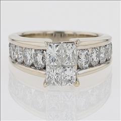 1.72ctw Princess Cut Diamond Cluster Engagement Ring 14k White Gold ...
