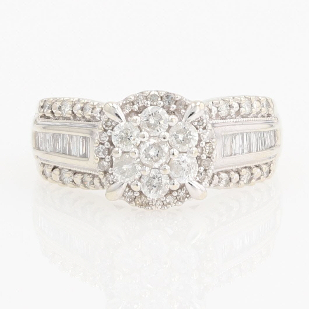 1.00ctw Round Diamond Cluster with Halo Engagement Ring 10k White Gold ...