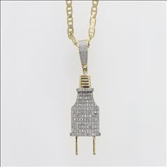 .20ctw Round Diamond Electrical Plug Pendant on 18.25" Necklace 10k ...