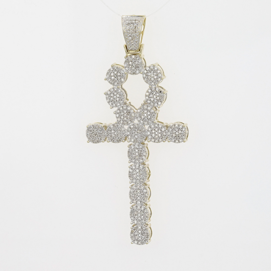 .91ctw Round Cut Diamond Ankh Pendant without Chain 10k Yellow Gold 8. ...
