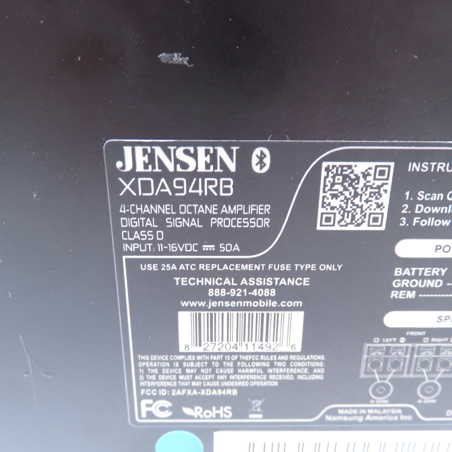 Jensen XDA94RB 1000-Watt Class D 4-Channel Bluetooth App Control Amplifier