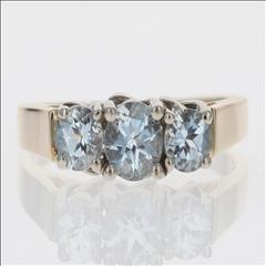 .77ctw Round Aquamarine Three-Stone Statement Ring 10k Yellow Gold Size 8