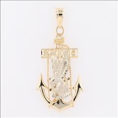 54mm Diamond Cut Anchor & Eagle Pendant no Chain 14k Multi-Tone Gold 10 ...