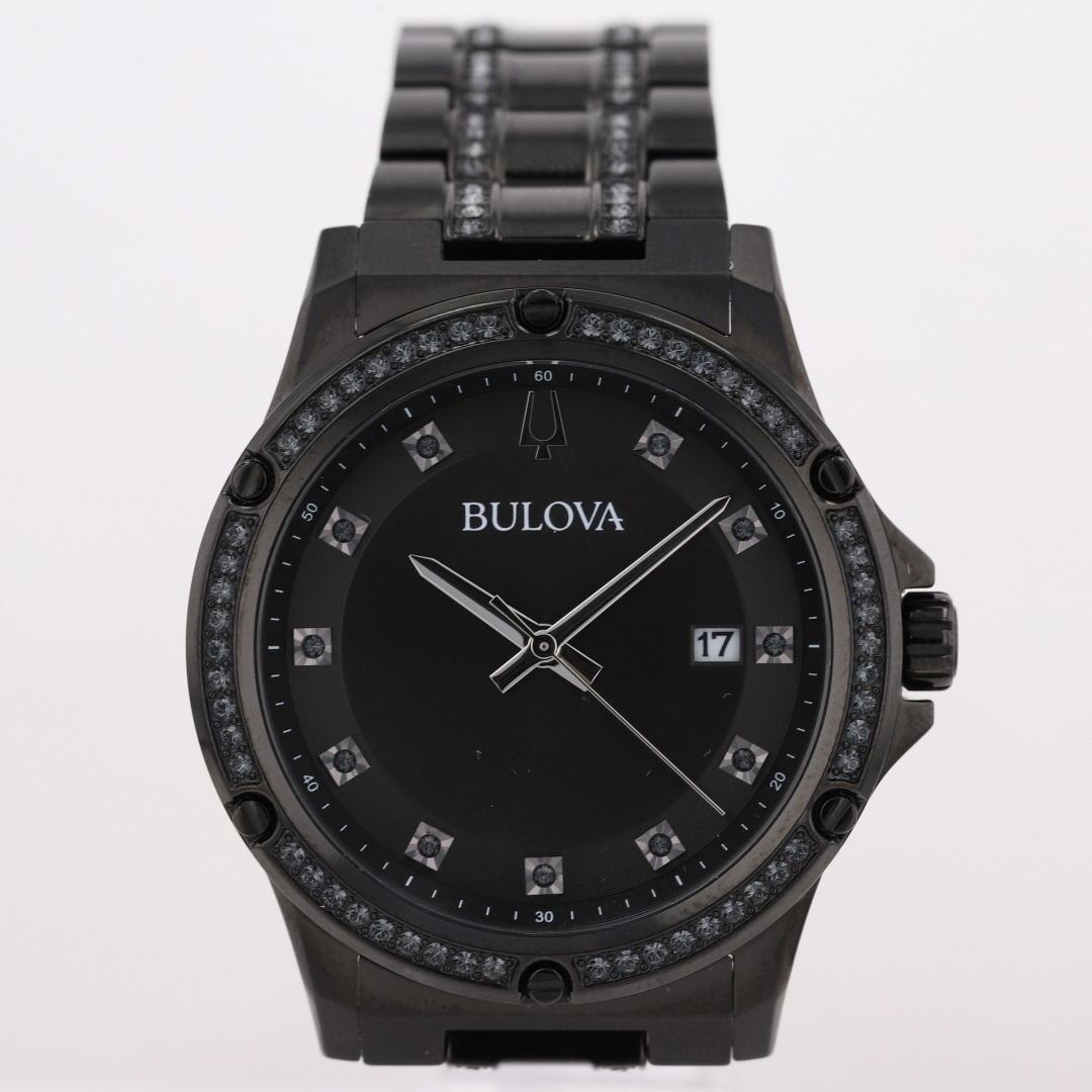 Bulova Crystal Accent 42mm Black Dial Quartz Stainless Steel Men's ...