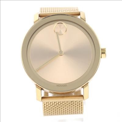 Movado BOLD 40mm Gold Dial Quartz Mesh Strap Stainless Steel Men's ...