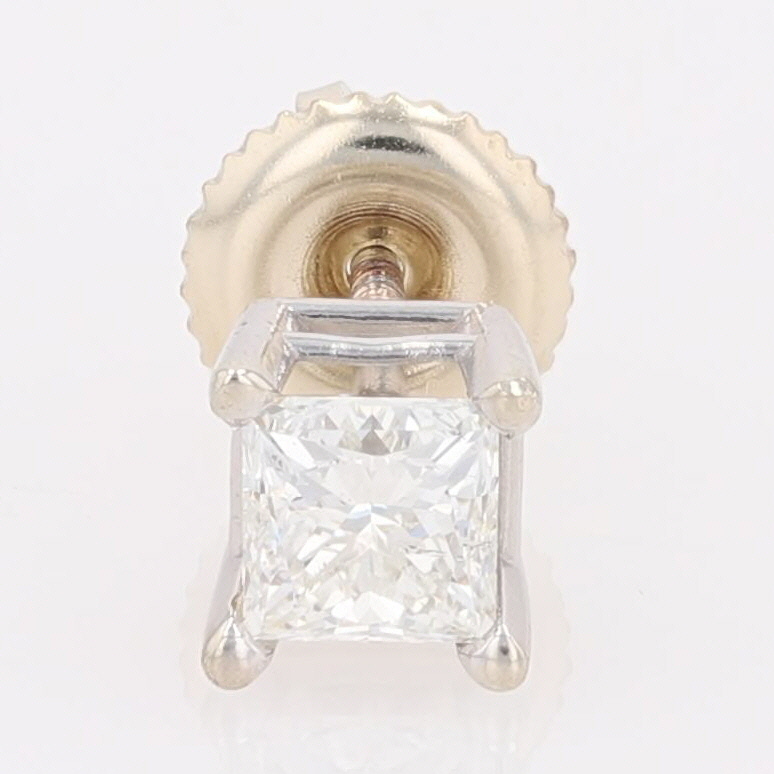 .36ct Princess Diamond Solitaire Single Stud Earring 14k White Gold .46 Grams