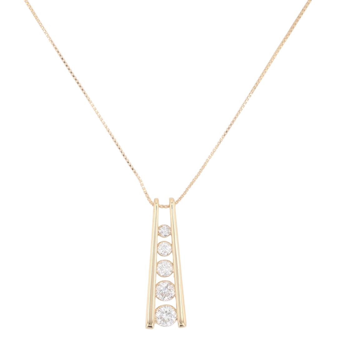 .50ctw Round Diamond Ladder Pendant on 18" Necklace 14k Yellow Gold 2. ...