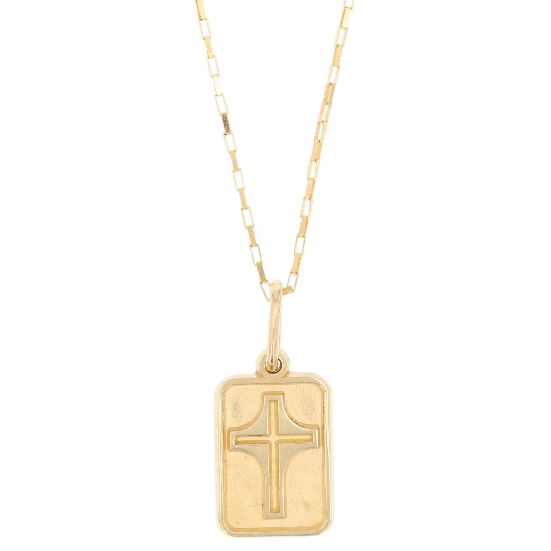 1" Religious Cross Rectangle Pendant on 18" Necklace 14k Yellow Gold 3. ...