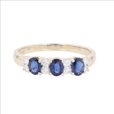 .79ctw Sapphire and Diamond Three-Stone Statement Ring 18k White Gold ...