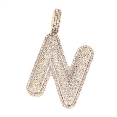 .70ctw Diamond Pavé Capital Letter "N" Shaped Pendant No Chain 10k ...