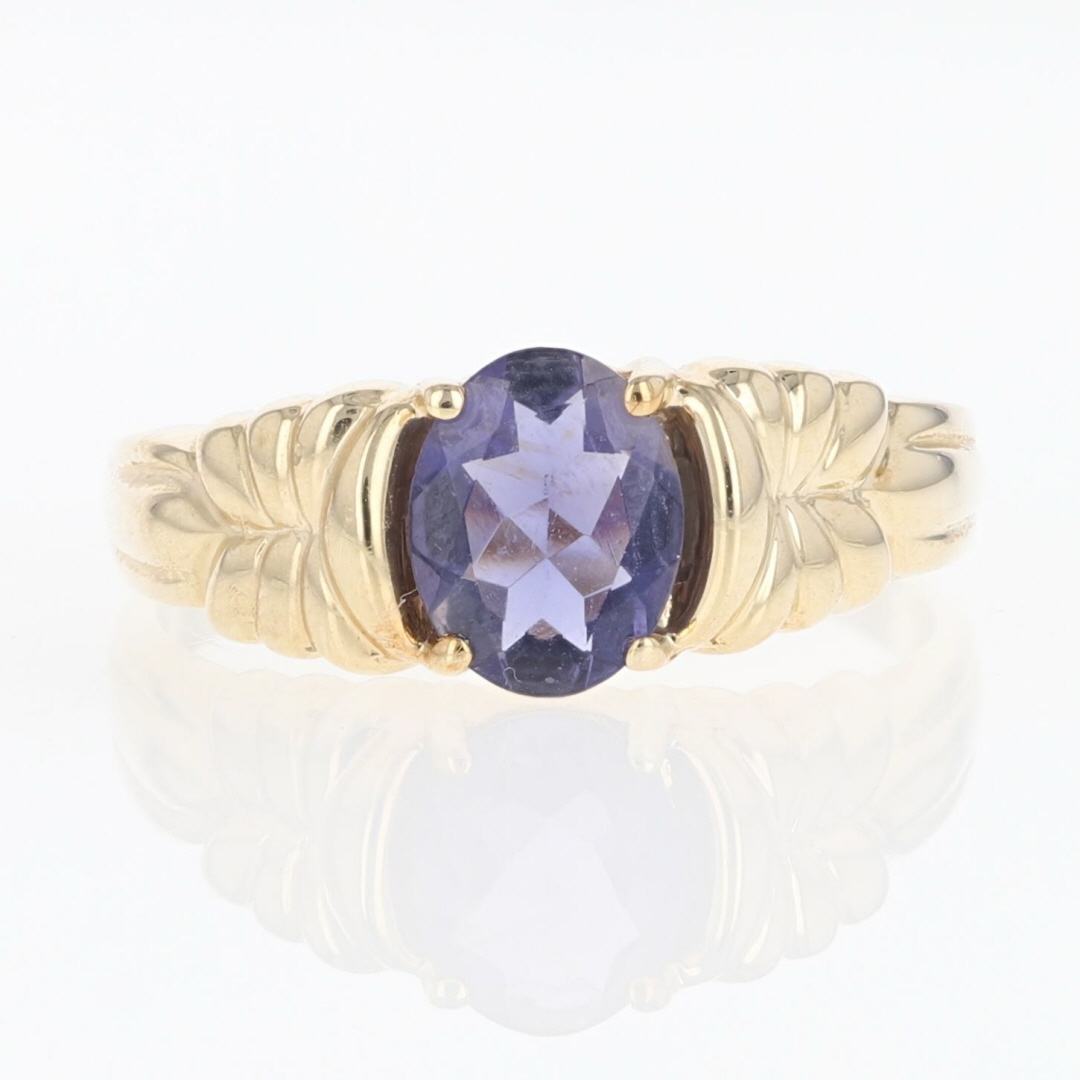 1.16ct Oval Cut Iolite Solitaire Statement Band Ring 10k Yellow Gold ...