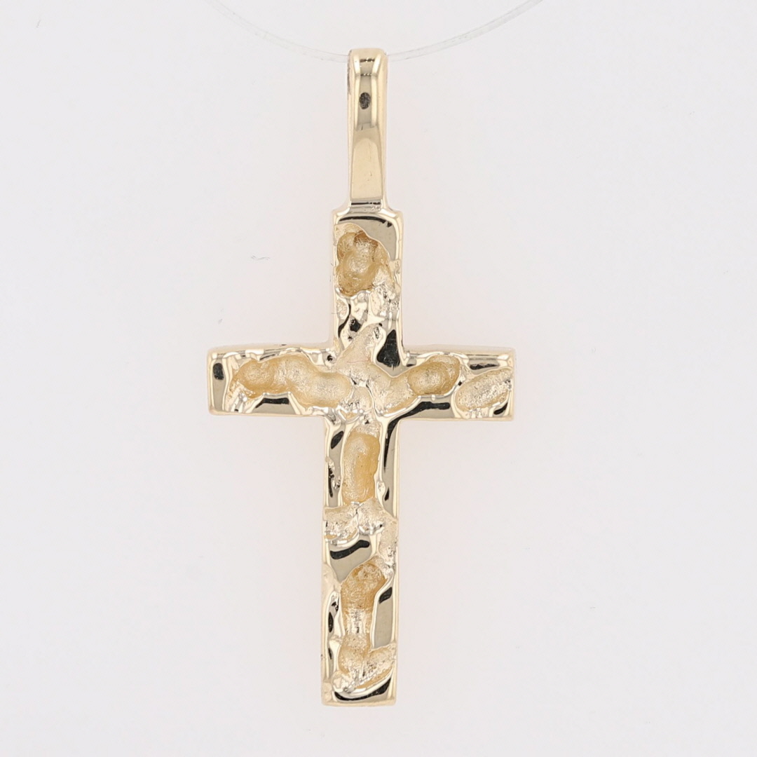 1" Religious Nugget Cross Pendant without Chain 14k Yellow Gold 2.17 Grams